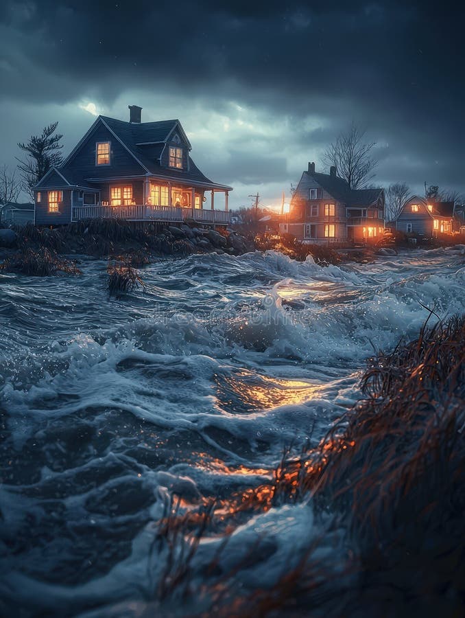 House Surrounded by Thunderstorm with Dark Clouds and Heavy Rainfall in ...
