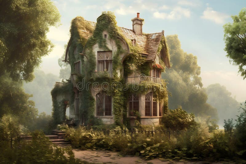 House Surrounded by Trees in Forest Stock Photo - Image of artwork ...