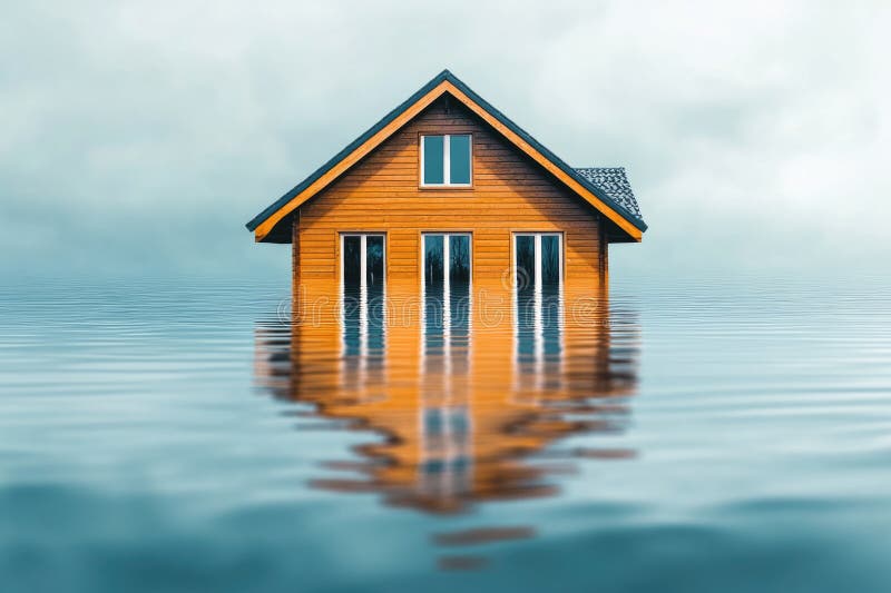 A House Surrounded by Water, Possibly Floating or Situated on an Island ...