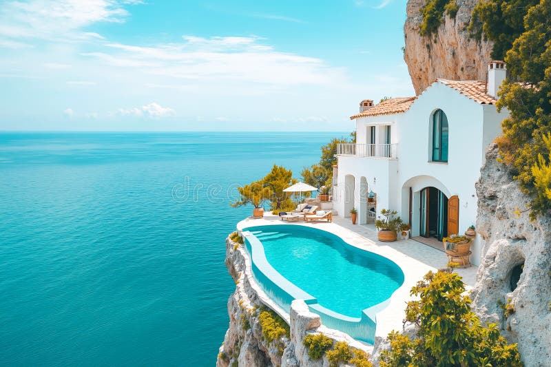 A House with a Swimming Pool on the Edge of a Cliff Overlooking the ...