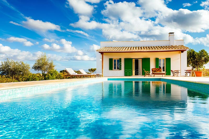 A House with a Swimming Pool in Front of it Stock Image - Image of ...