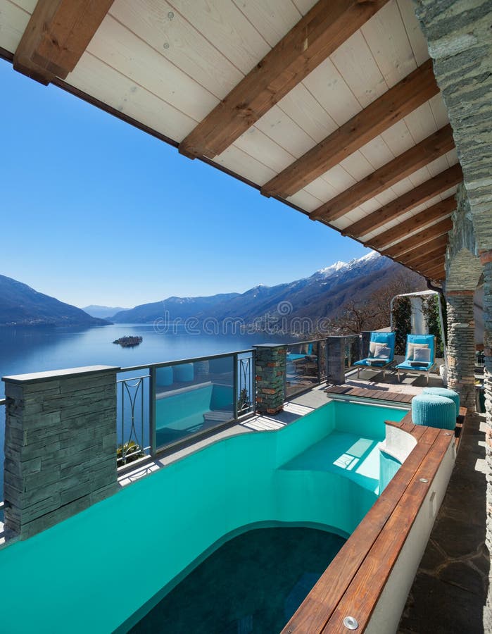 House, Terrace with Empty Pool Stock Photo - Image of landscape, relax ...