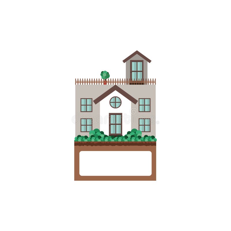 House with Terrace and Label Stock Vector - Illustration of residence ...
