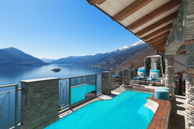 House, terrace with pool stock image. Image of blue, outside - 72933689