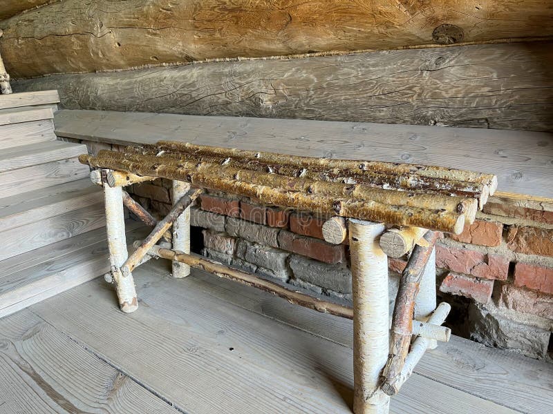 In a House There is a Bench Made of Birch Branches Stock Photo - Image ...