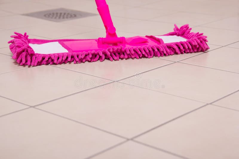 House Tile Cleaning with Pink Mop Stock Image - Image of domestic ...