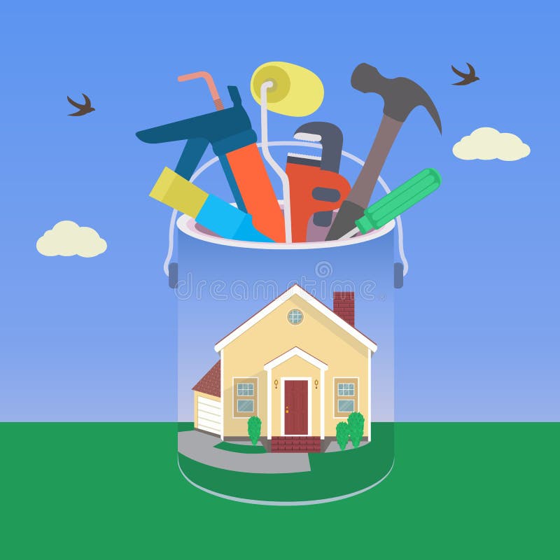 House with Tool in Colorful Design Stock Vector - Illustration of ...