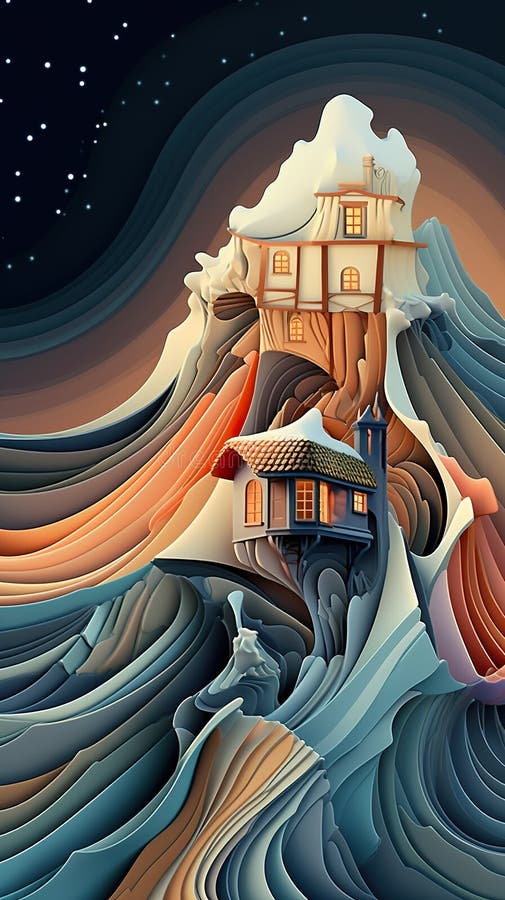 A House on Top of a Wave in the Ocean. Generative AI Image. Stock ...