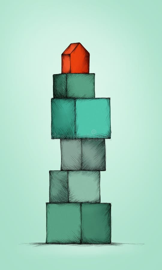 House on a Tower of Building Blocks Stock Illustration - Illustration ...