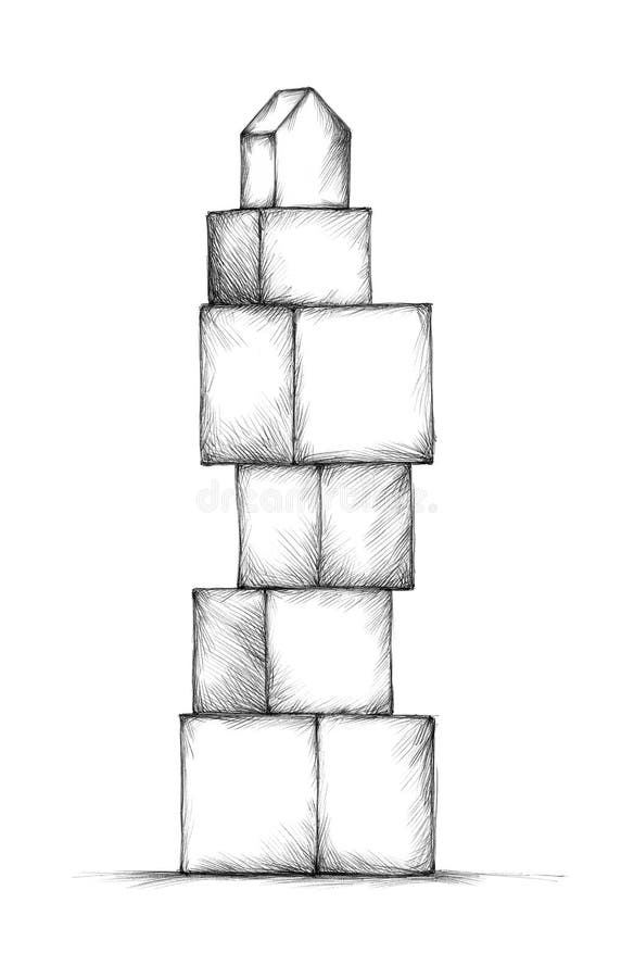 Tower from building blocks stock illustration. Illustration of child ...