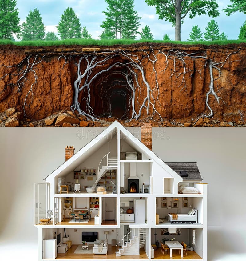 A House with a Tree Growing Out of the Ground and a Picture of a House ...