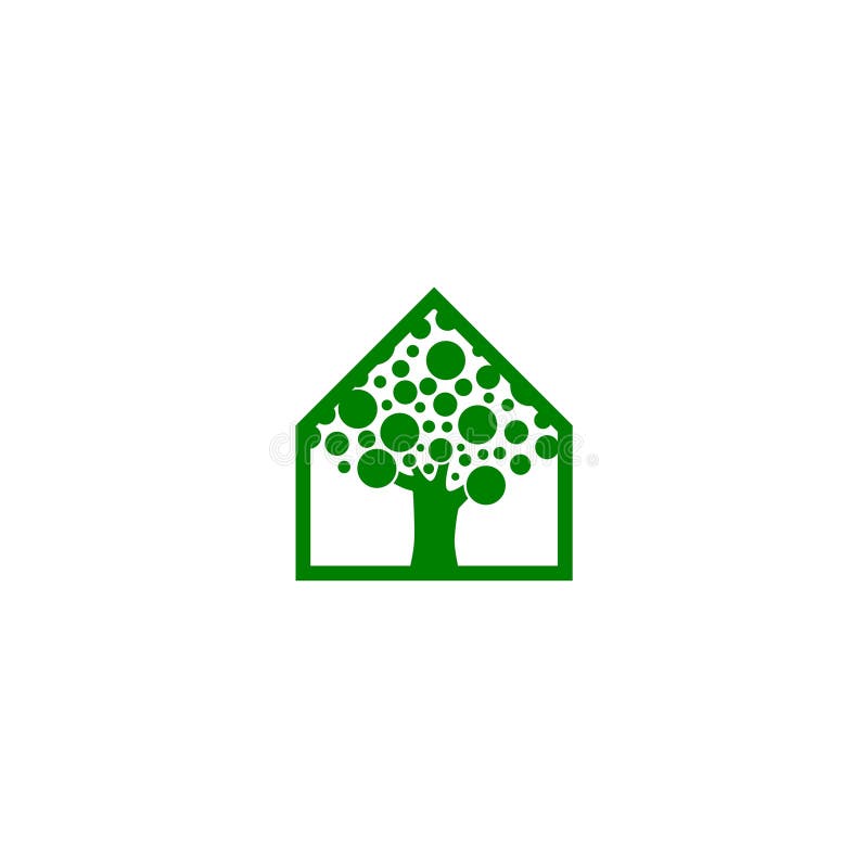 House with Tree Illustration Logo Design Symbol Isolated on White ...