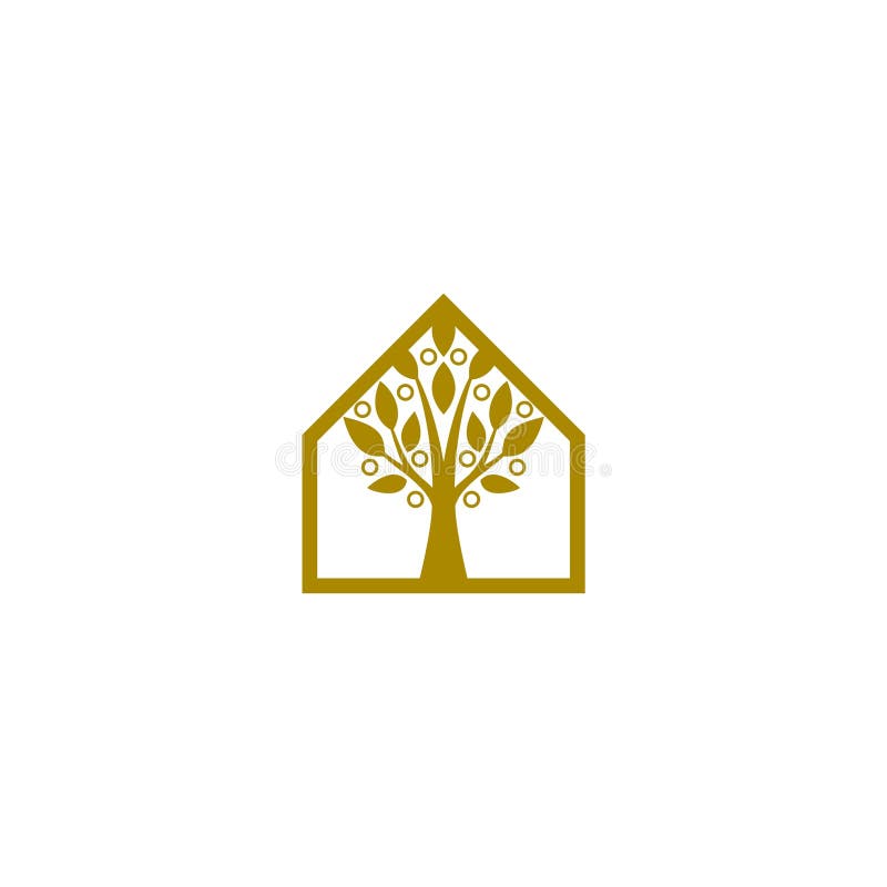 House with Tree Illustration Logo Design Symbol Isolated on White ...