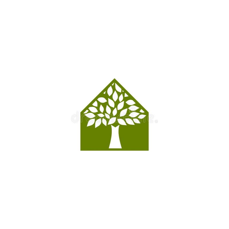 House with Tree Illustration Logo Design Symbol Isolated on White ...