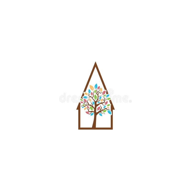 House and Tree Icon Isolated on White Background Stock Vector ...