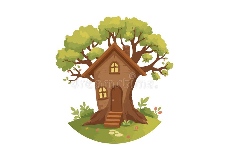 House on the Tree Vector Illustration. Stock Illustration ...
