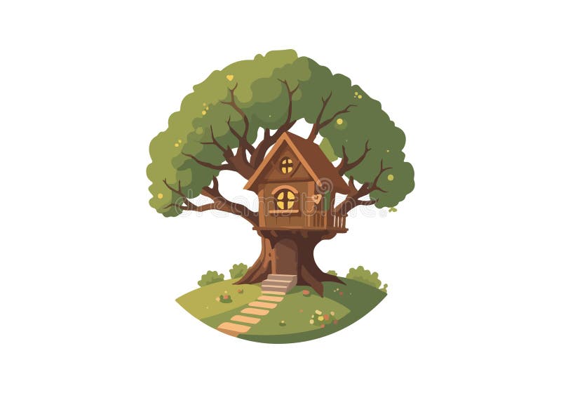 House on the Tree Vector Illustration. Stock Illustration ...