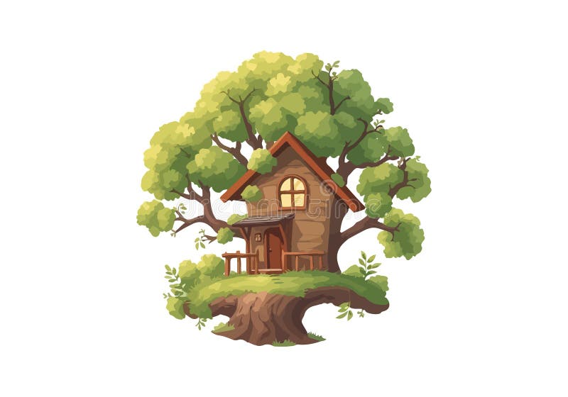 House on the Tree Vector Illustration. Stock Vector - Illustration of ...