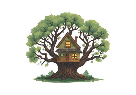 House on the Tree Vector Illustration. Stock Vector - Illustration of ...