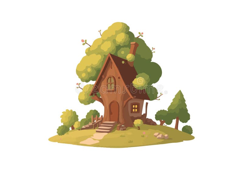 House on the Tree Vector Illustration. Stock Illustration ...