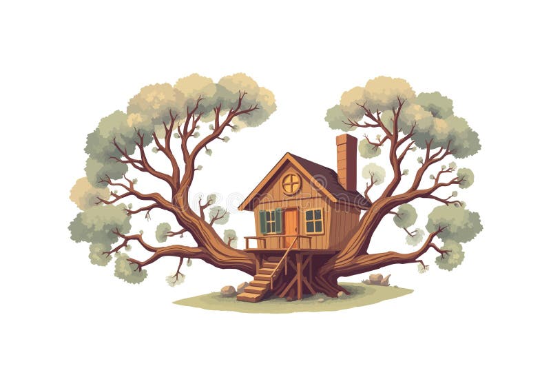 House on the Tree Vector Illustration. Stock Illustration ...