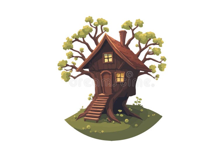 House on the Tree Vector Illustration. Stock Vector - Illustration of ...