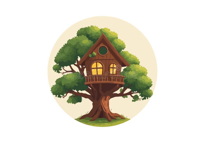 House on the Tree Vector Illustration. Stock Illustration ...