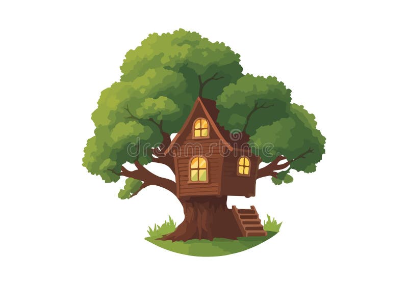 House on the Tree Vector Illustration. Stock Illustration ...