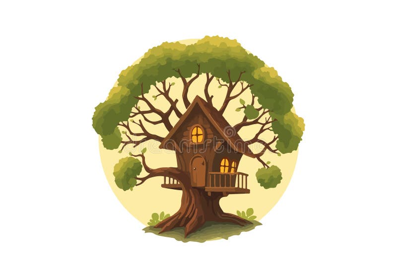 House on the Tree Vector Illustration. Stock Illustration ...