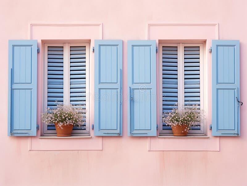 House with Two Open Blue Shutter Windows Stock Illustration ...