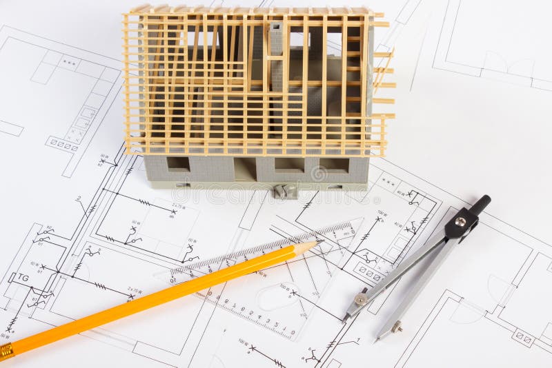 House Under Construction and Accessories for Drawing on Electrical ...