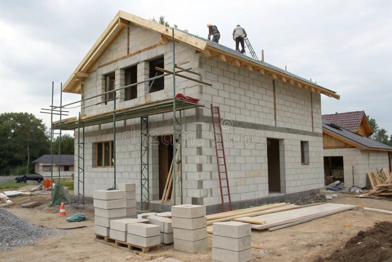 House Under Construction with Aerated Concrete Block Structure Stock ...
