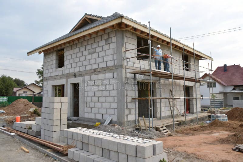 House Under Construction with Aerated Concrete Block Structure Stock ...