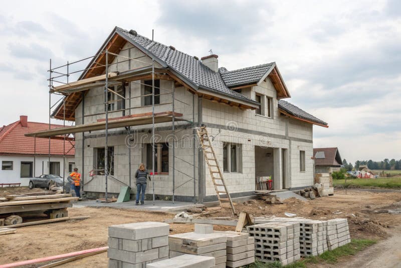 House Under Construction with Autoclaved Aerated Concrete Block ...