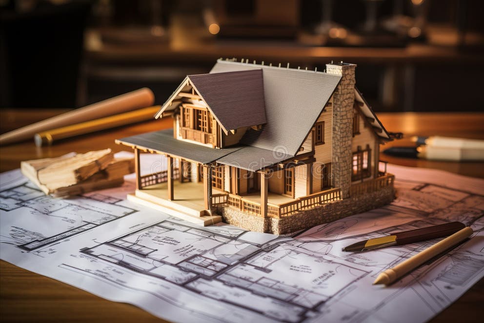 House Under Construction on Blueprints - Building Project for Modern ...