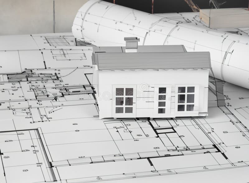 House Under Construction on Blueprints Stock Illustration ...