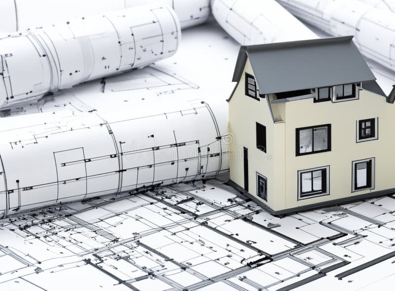 House Under Construction on Blueprints Stock Illustration ...