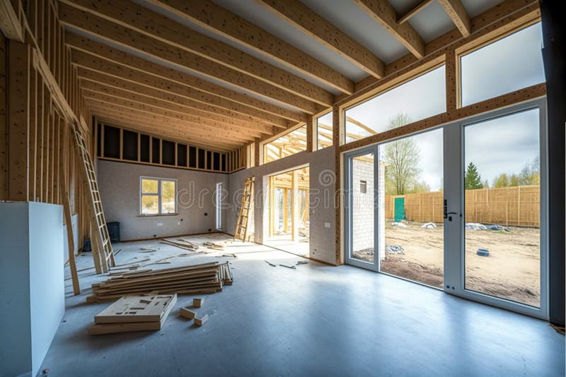 A House Under Construction, Exit To a Backyard, Generative AI Stock ...