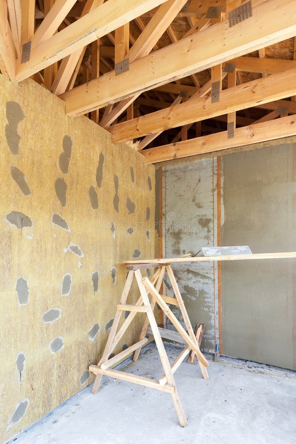 House Under Construction. Facade Layers Over Insulation, Mesh,plaster ...