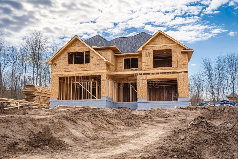 House Under Construction Highlighted on Blueprints a Building Project ...