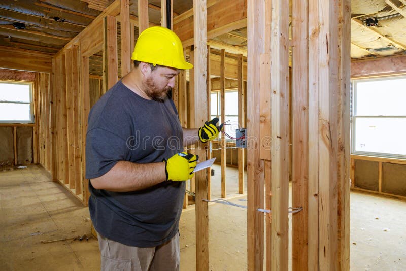 Inspector Man Inspects House Electrical Systems Electrician Stock Photo ...