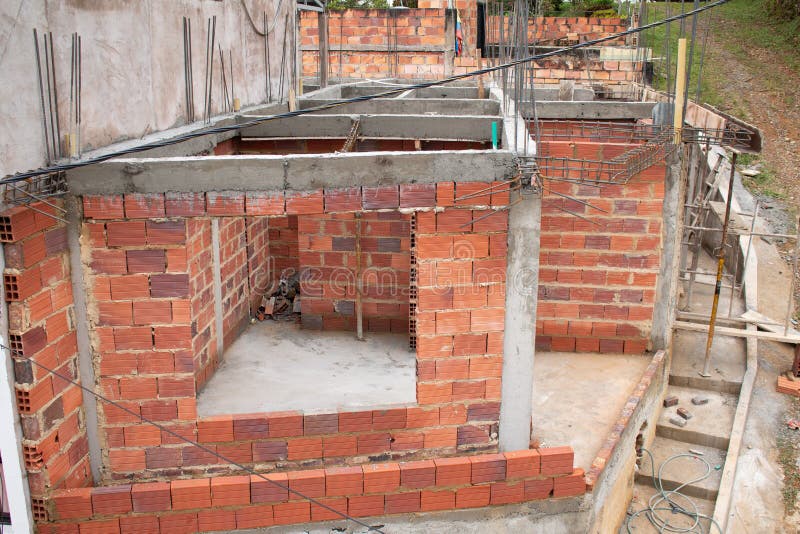 House Under Construction with Its Columns and Walls Recently Built ...