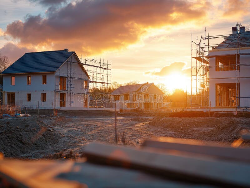 House Under Construction at Sunset Stock Image - Image of sunset, home ...