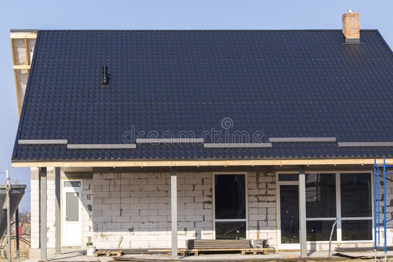 House Under Construction with White Bricks Stock Image - Image of ...
