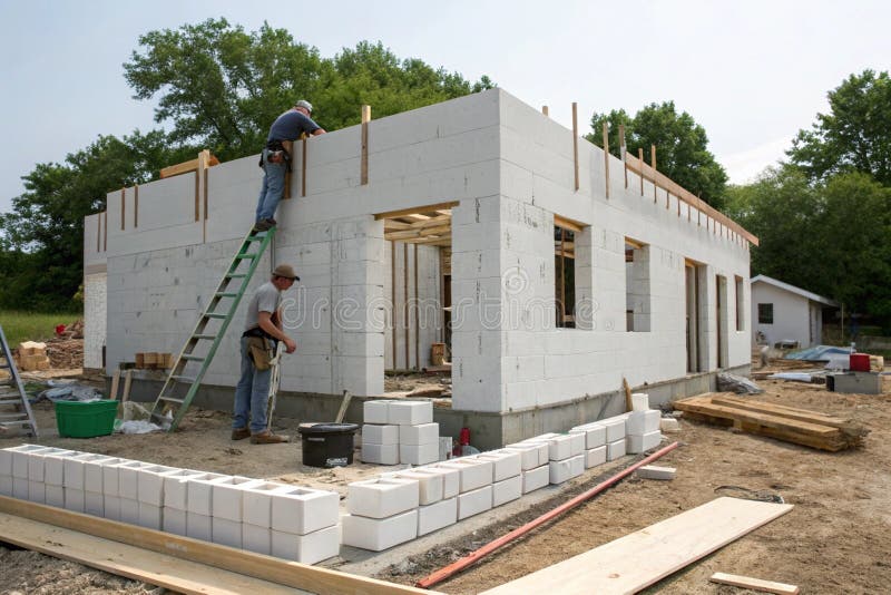 House Under Construction with White Foam Blocks Stock Illustration ...