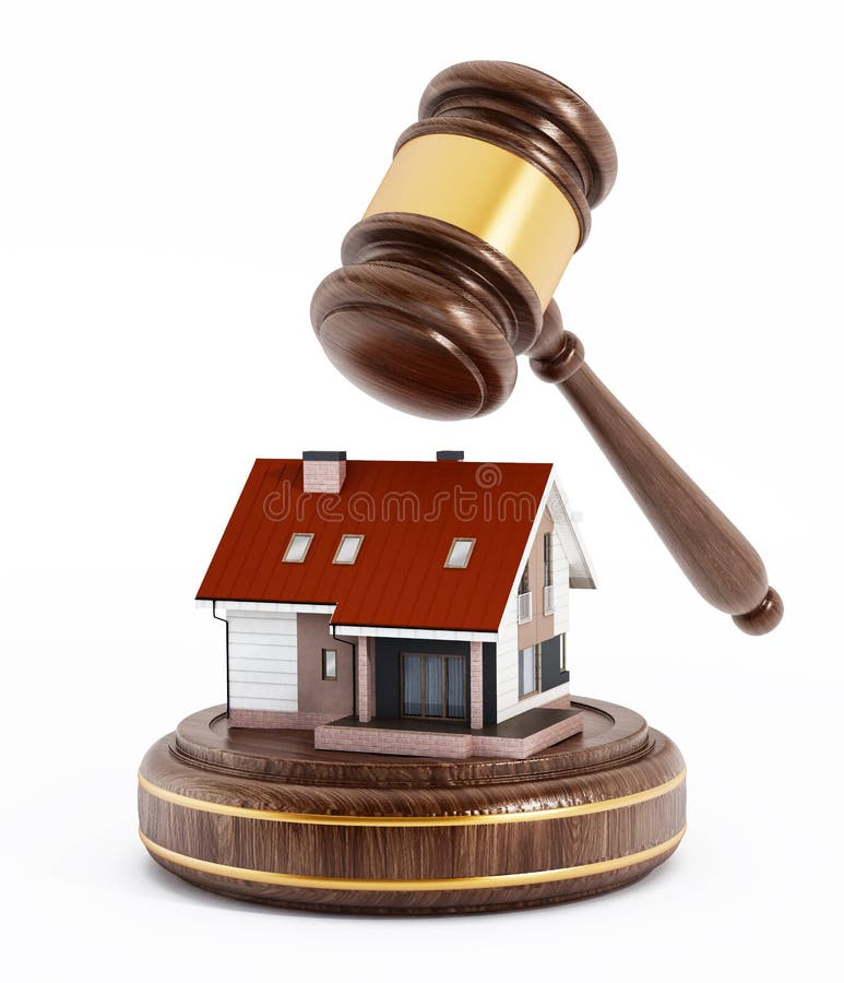 House Under a Wooden Gavel. 3D Illustration Stock Illustration ...