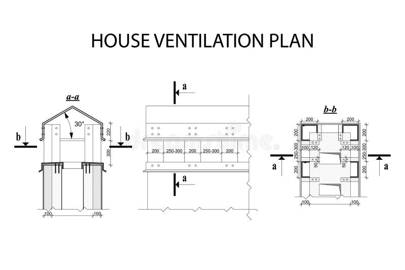 House Ventilation Plan, Detailed Architectural Technical Drawing Stock ...