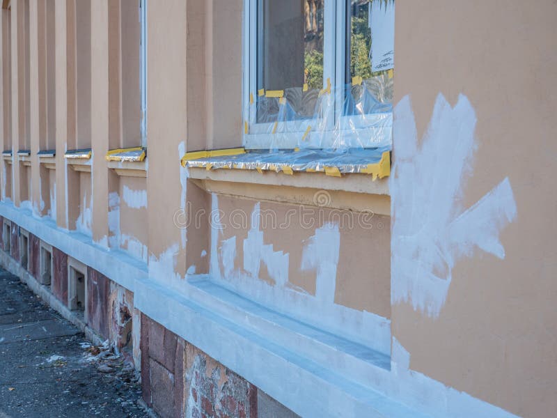 A House Wall is Being Repainted Stock Photo - Image of construction ...