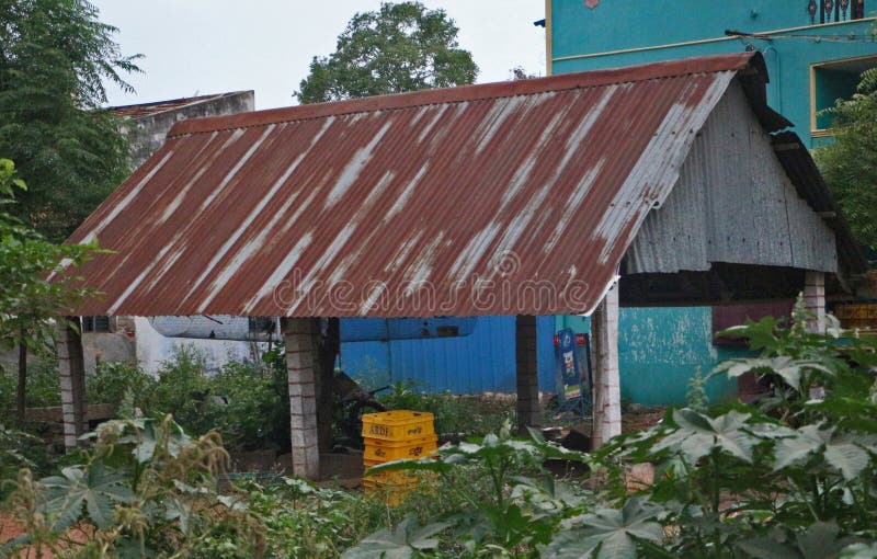 House without Wall on Four Sides. Stock Image - Image of backyard, farm ...