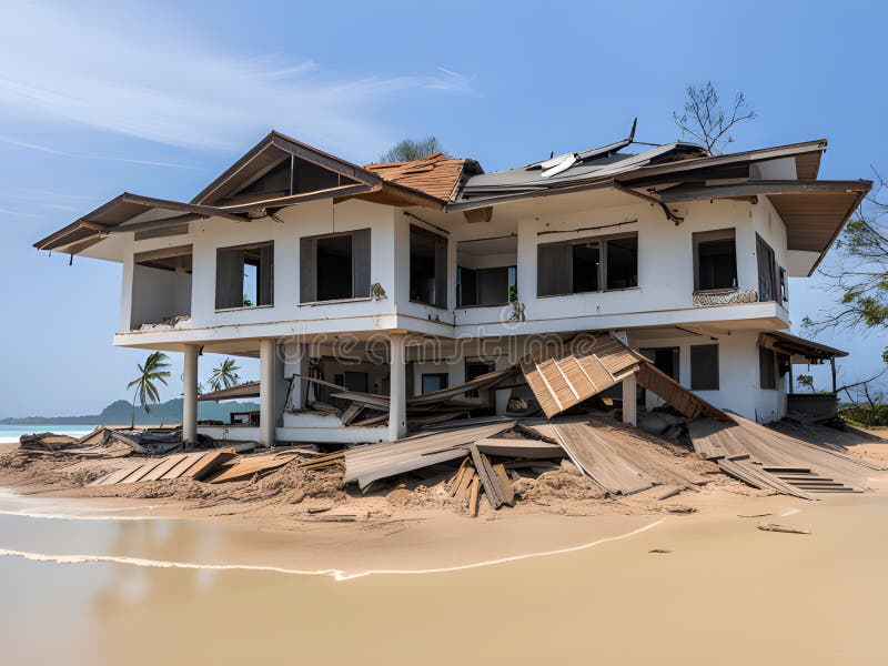 The House Was Destroyed by the Earthquake. after Tsunami Attack Stock ...
